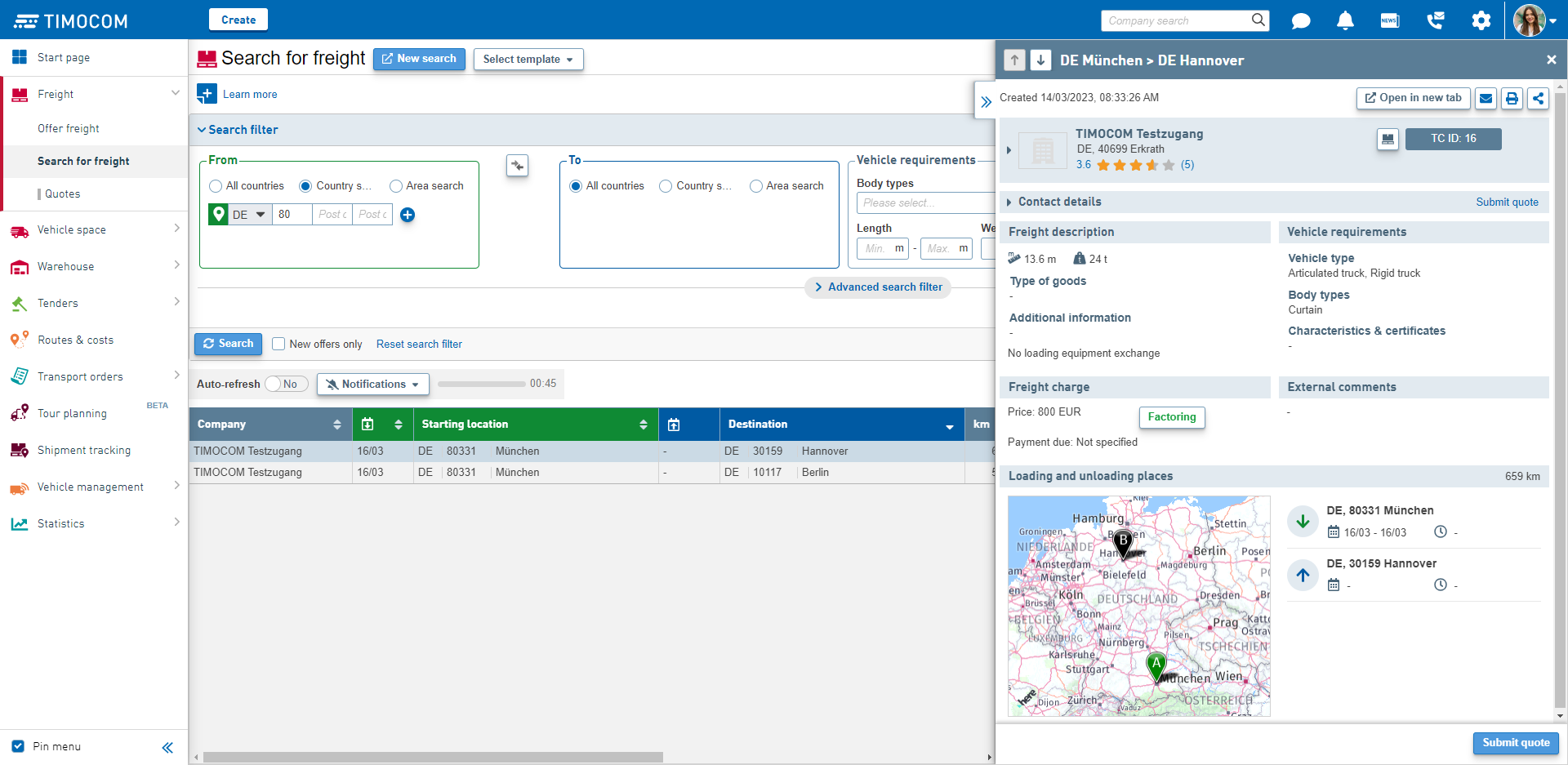 TIMOCOM’s freight exchange has a new user interface